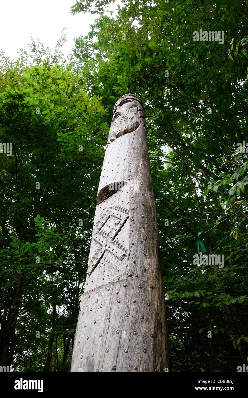 The temple of Dagboga, a pagan idol in the mountain forest of Shapsugi ...
