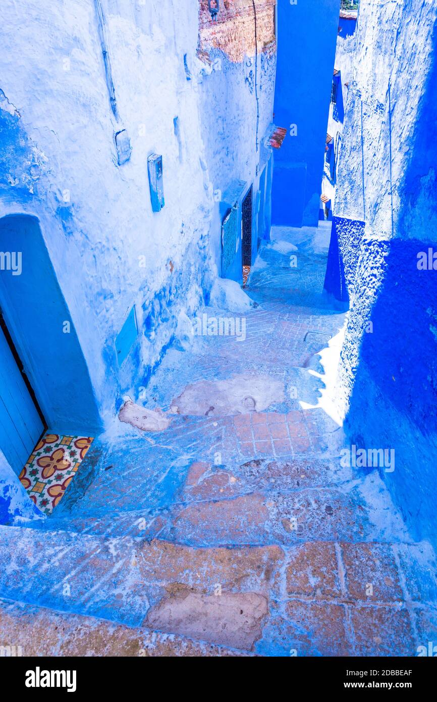 Chefchaouen blue town street in Morocco Stock Photo - Alamy