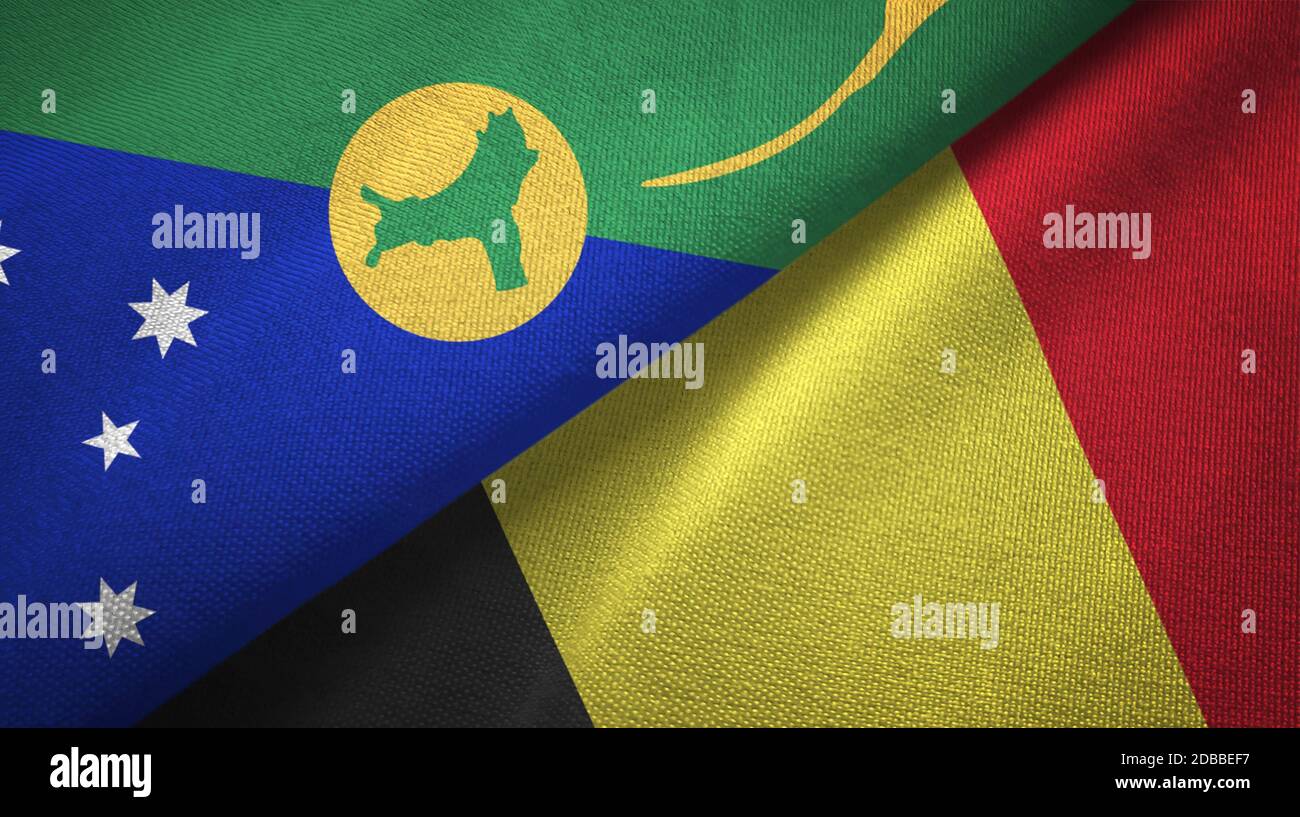 Christmas Island and Belgium two flags textile cloth, fabric texture ...