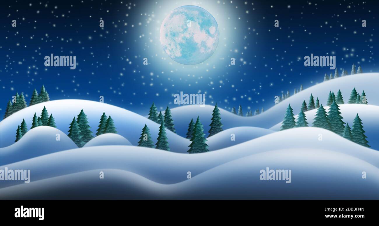 Christmas Night and the Snow Fields of North Pole With Full Moon ...