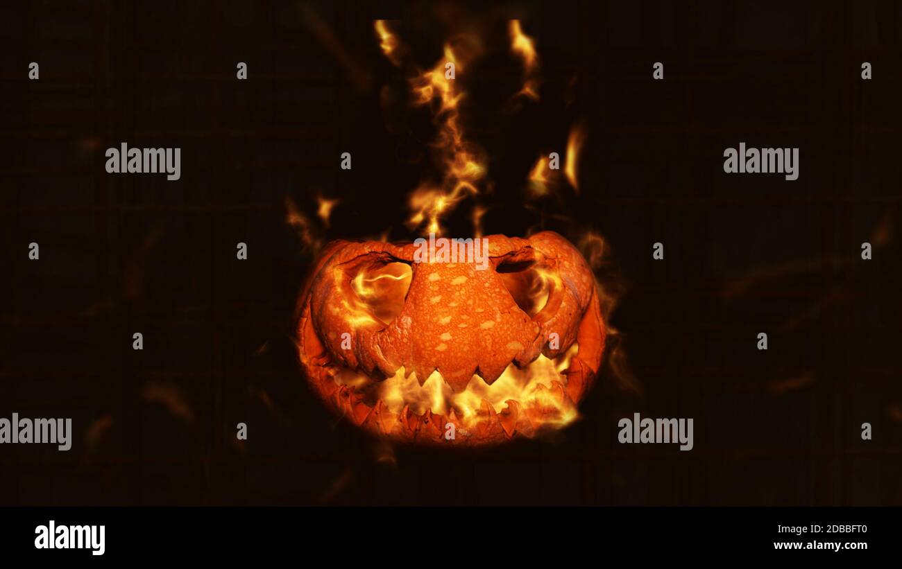 Halloween Pumpkin, Jack O’ Lantern Burning in Flames in a Haunted ...