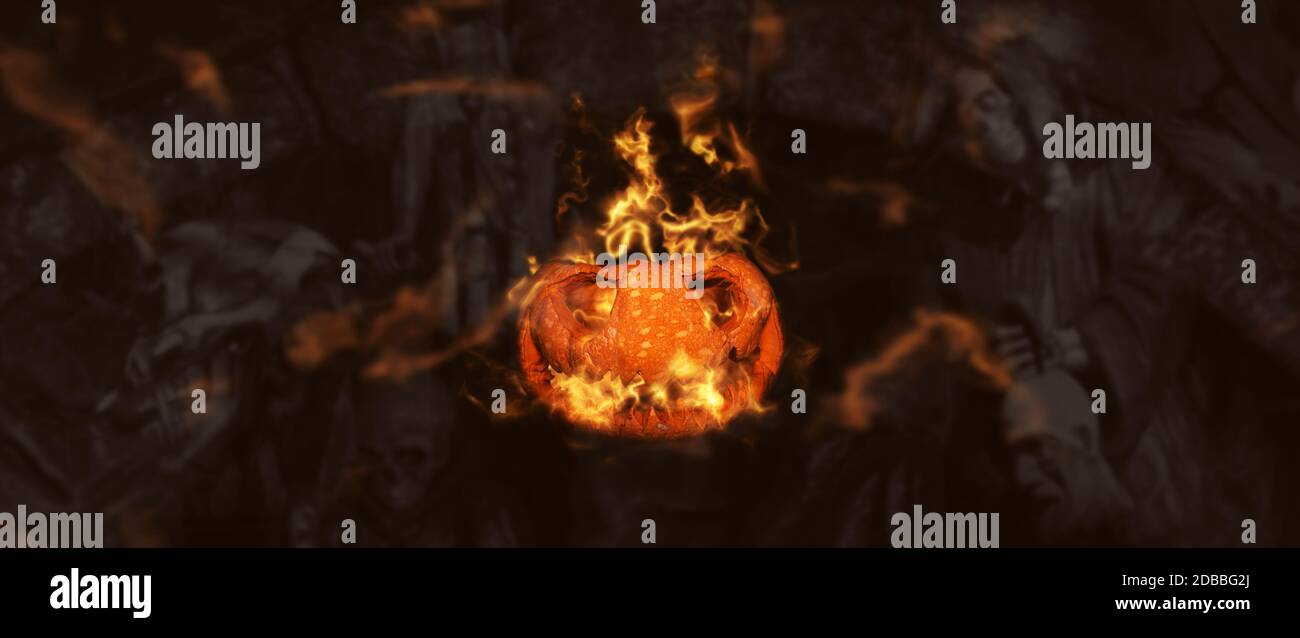 Halloween Pumpkin, Jack O’ Lantern Burning in Flames in a Haunted ...