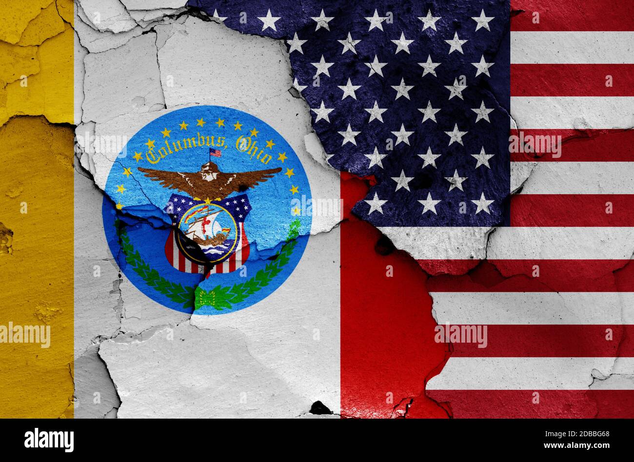 flags of Columbus and USA painted on cracked wall Stock Photo - Alamy