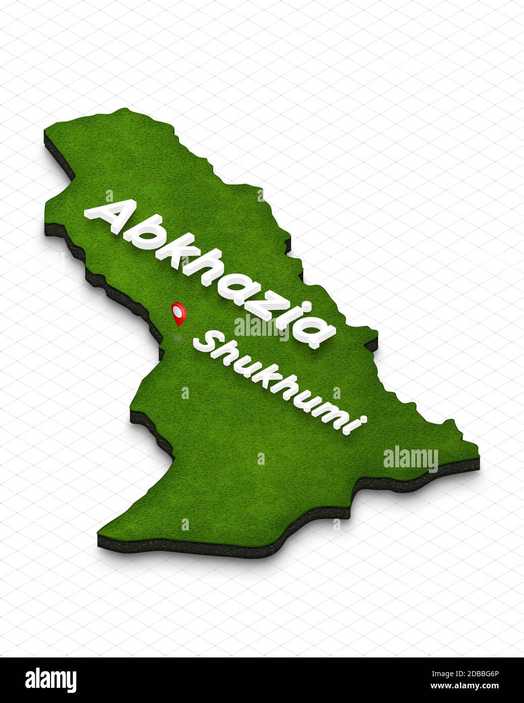 Illustration of a green ground map of Abkhazia on grid background. Left ...