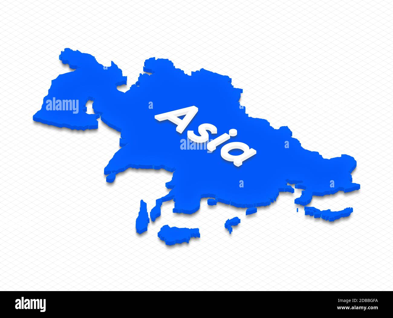 Illustration of a blue ground map of Asia on grid background. Left 3D ...