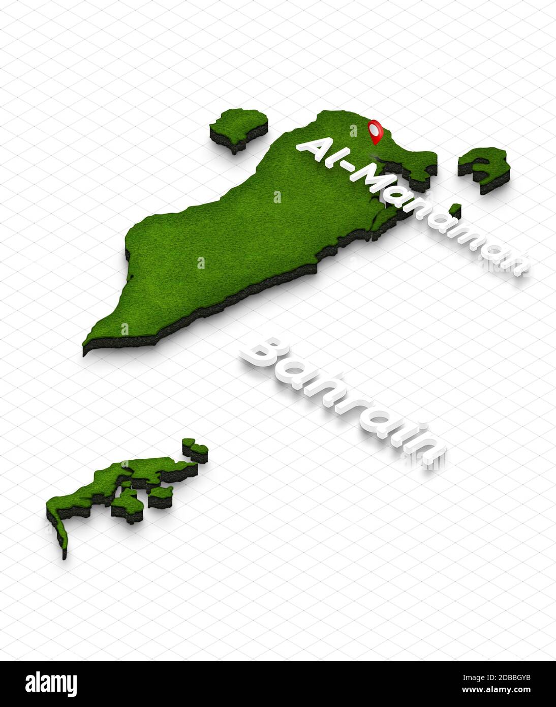 Illustration of a green ground map of Bahrain on grid background. Left ...