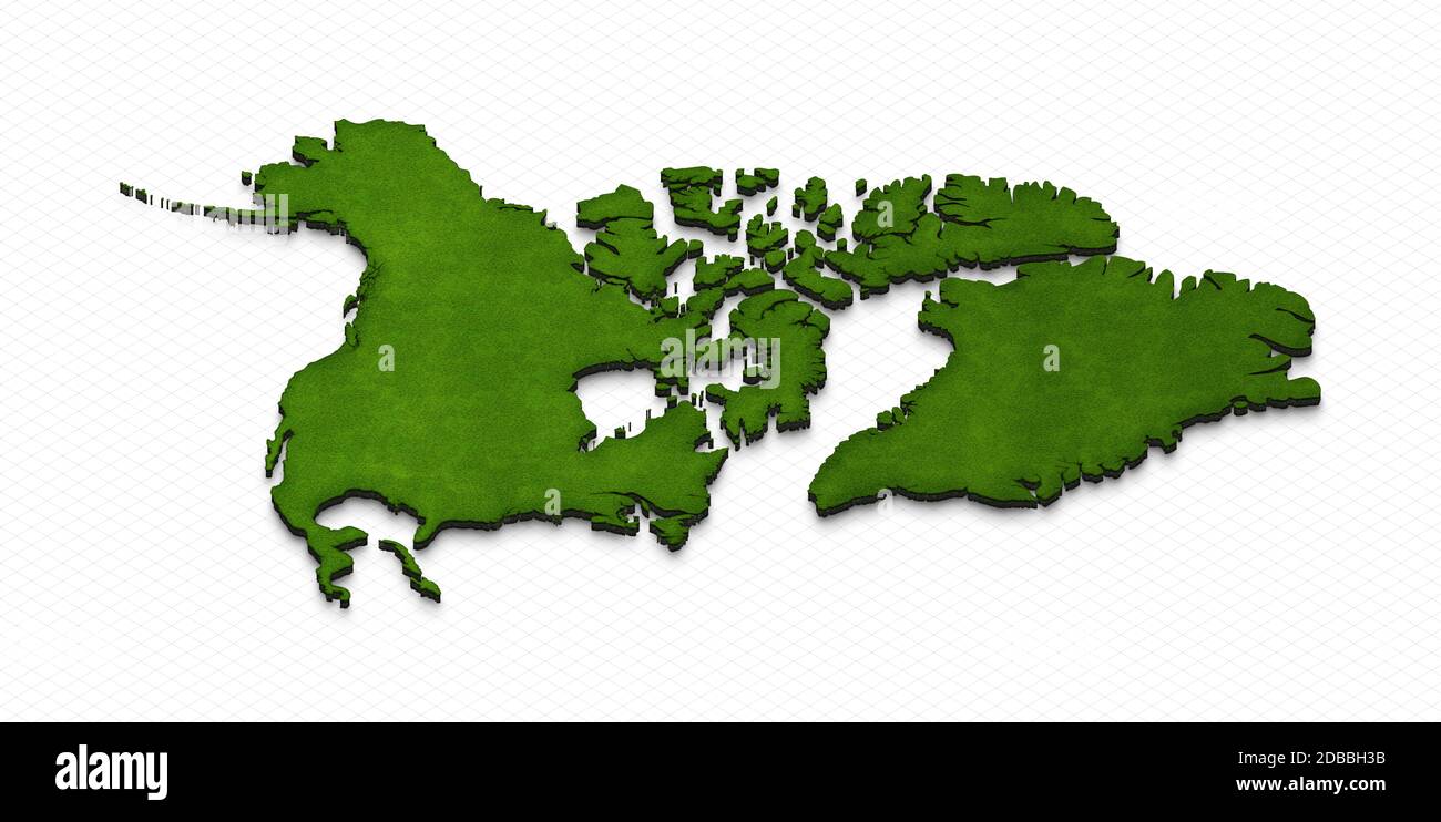 Illustration of a green ground map of North America on grid background ...
