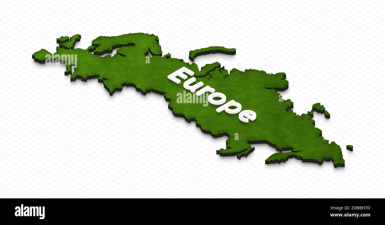 Illustration of a green ground map of Europe on grid background. Left ...