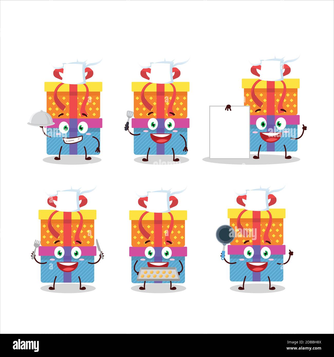 Cartoon character of double box gift with various chef emoticons Stock ...