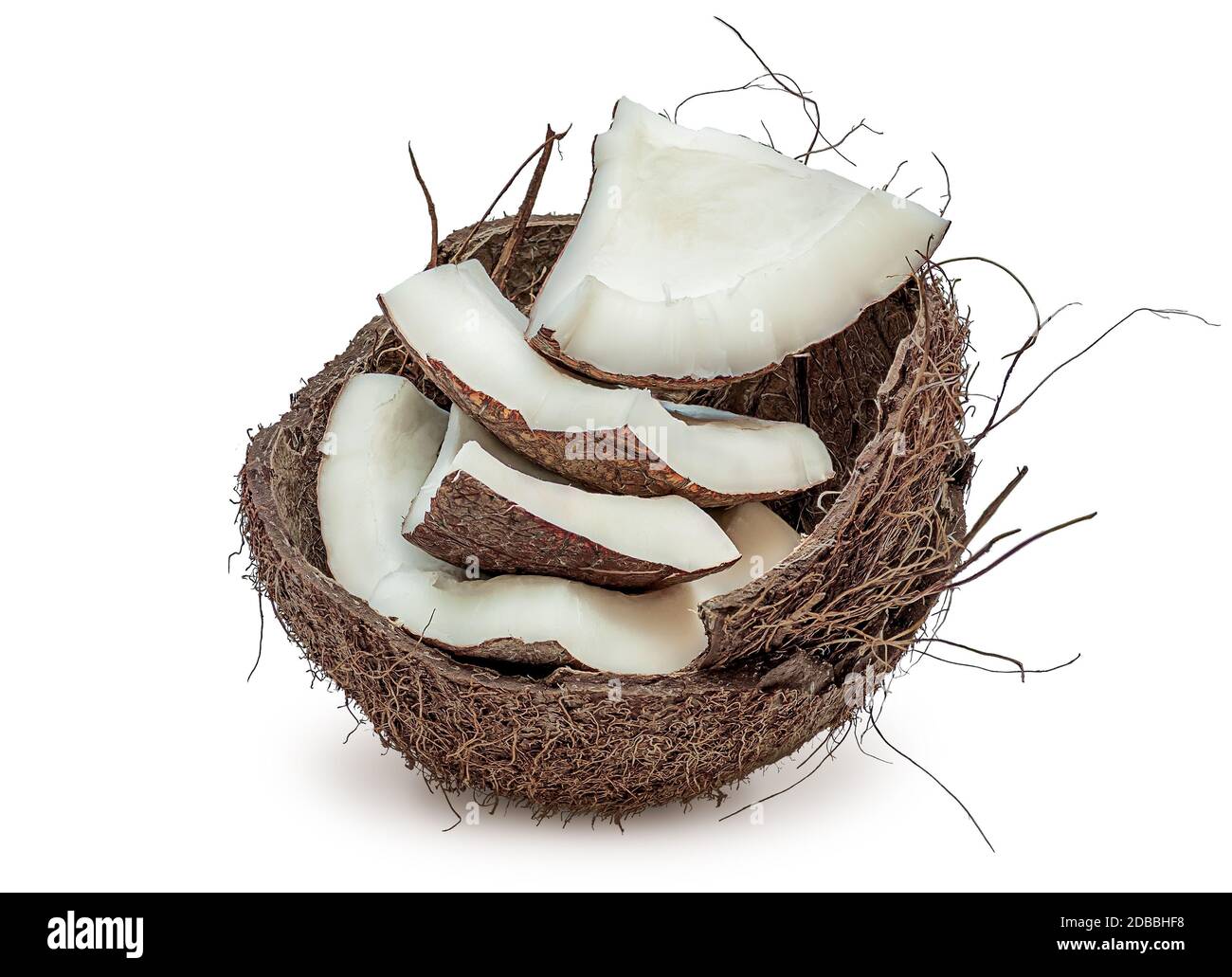 Coconut pulp in shell isolated on white background Stock Photo - Alamy