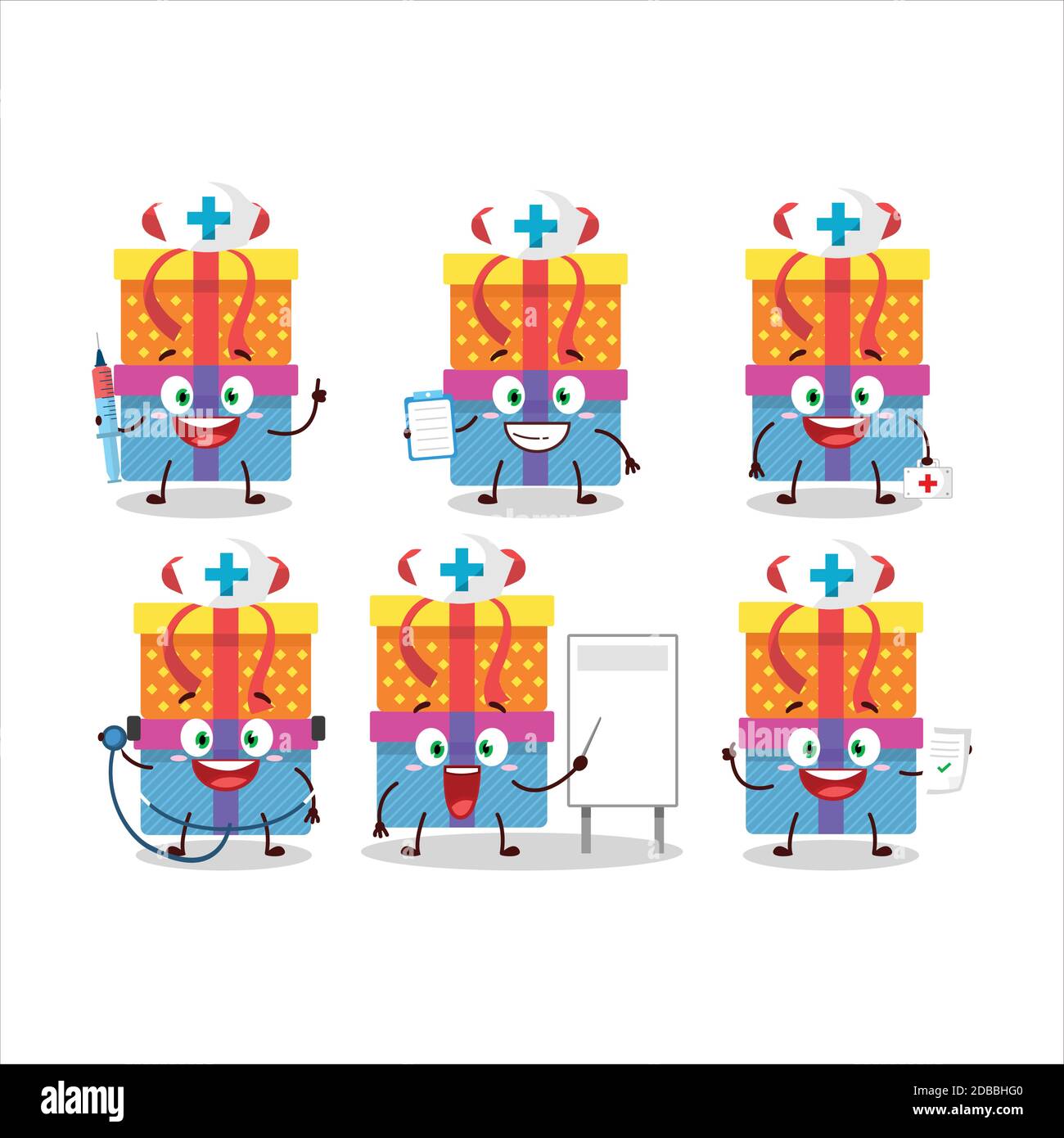 Doctor profession emoticon with double box gift cartoon character Stock ...