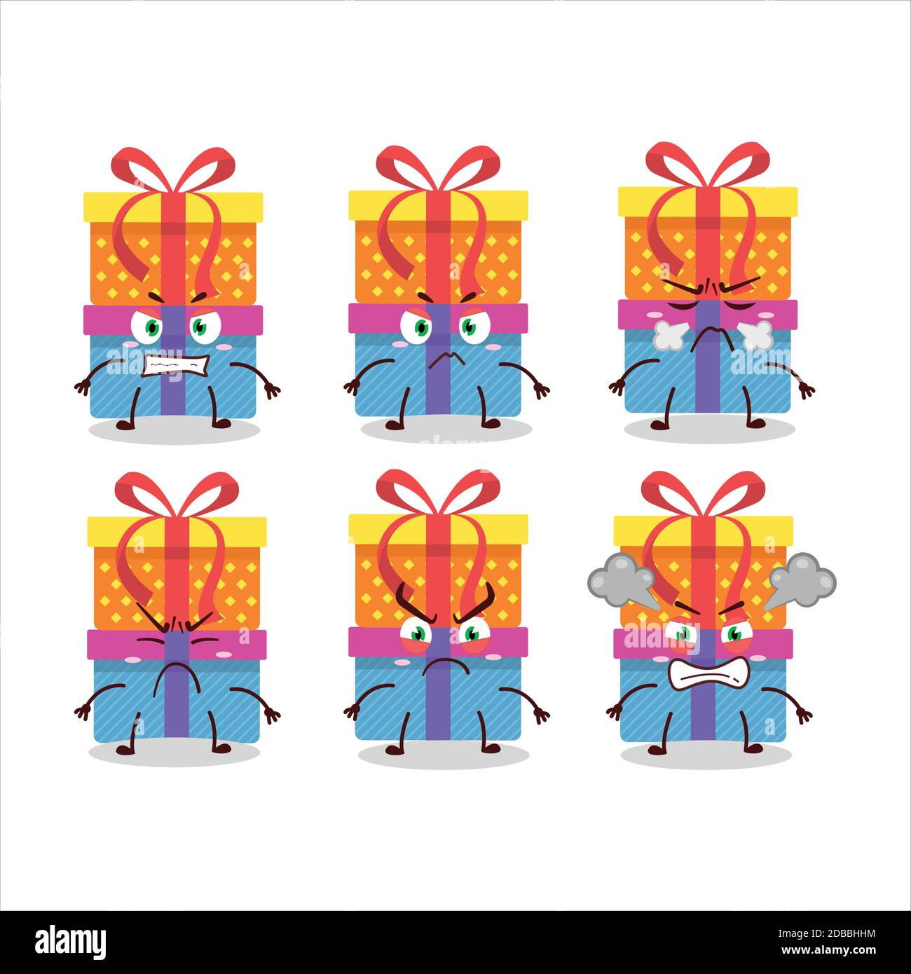 Double box gift cartoon character with various angry expressions Stock ...