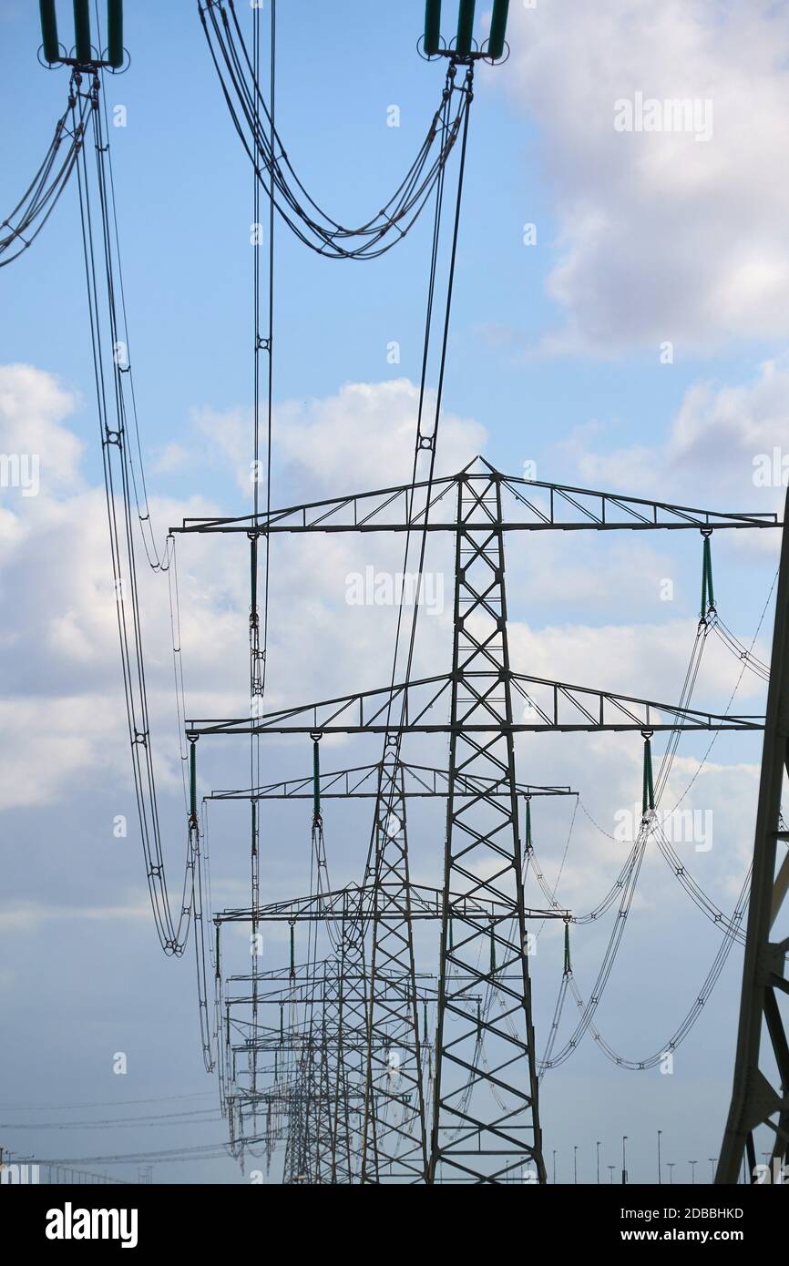 Power line wires electricity pylon Stock Photo - Alamy
