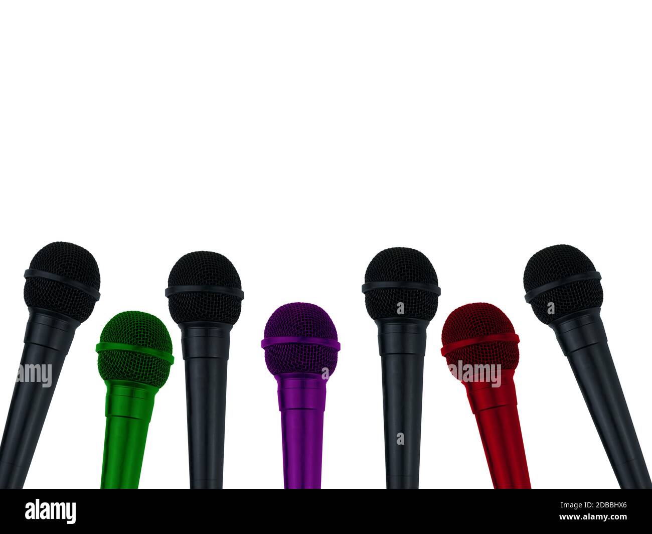 Microphones for reporter on isolated white background Stock Photo - Alamy