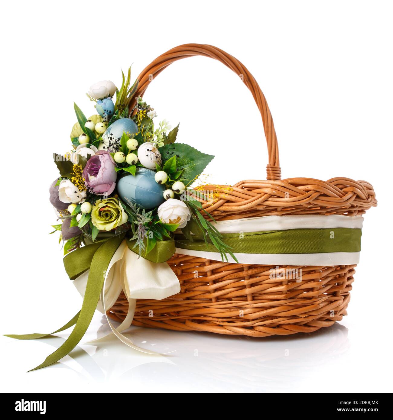 Handmade easter basket in vintage style decorated with flowers, Easter ...