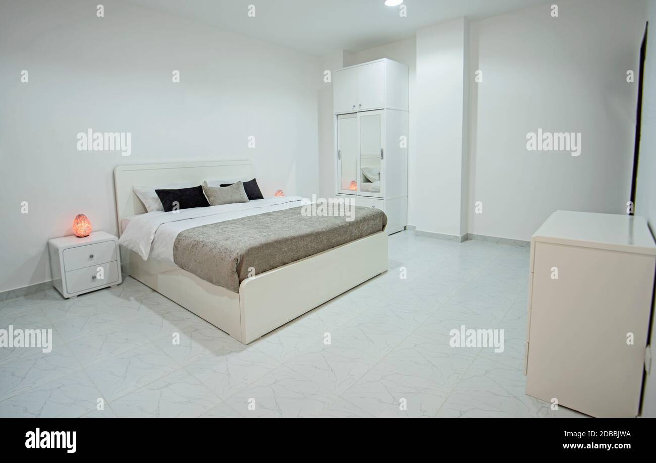 Interior design decor furnishing of luxury show home bedroom showing ...