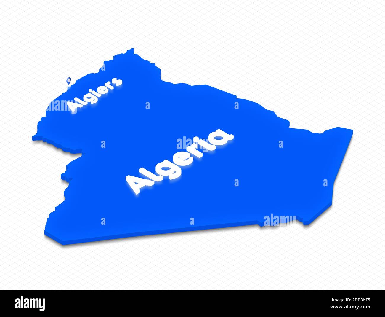 Illustration of a blue ground map of Algeria on grid background. Right ...