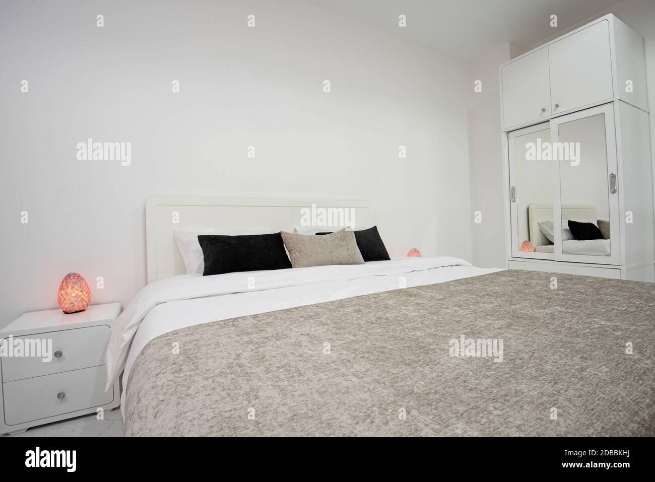 Interior design decor furnishing of luxury show home bedroom showing ...