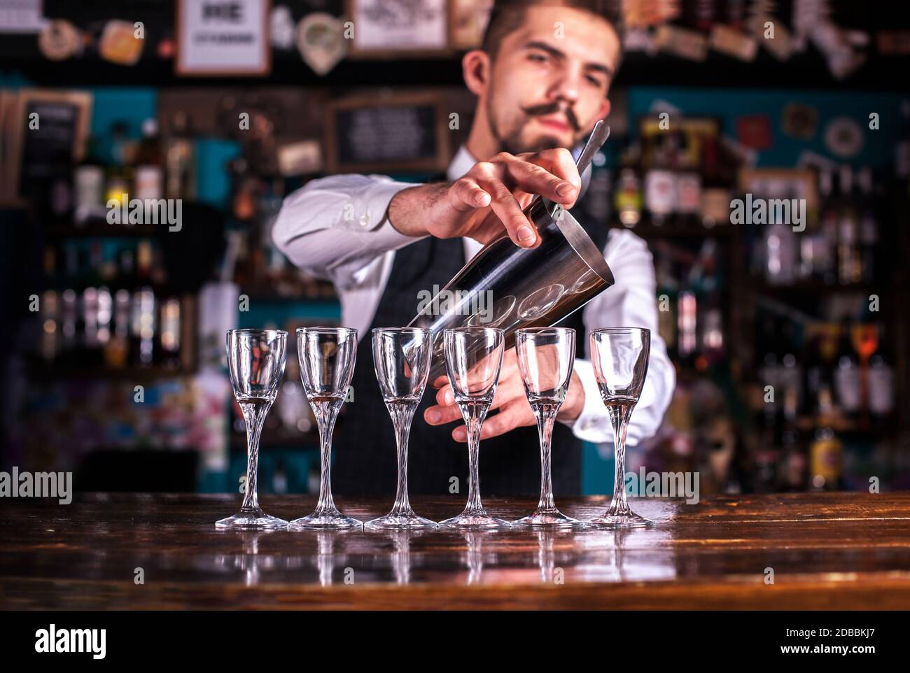 Bearded Female bartender surprises with its skill bar visitors Stock ...