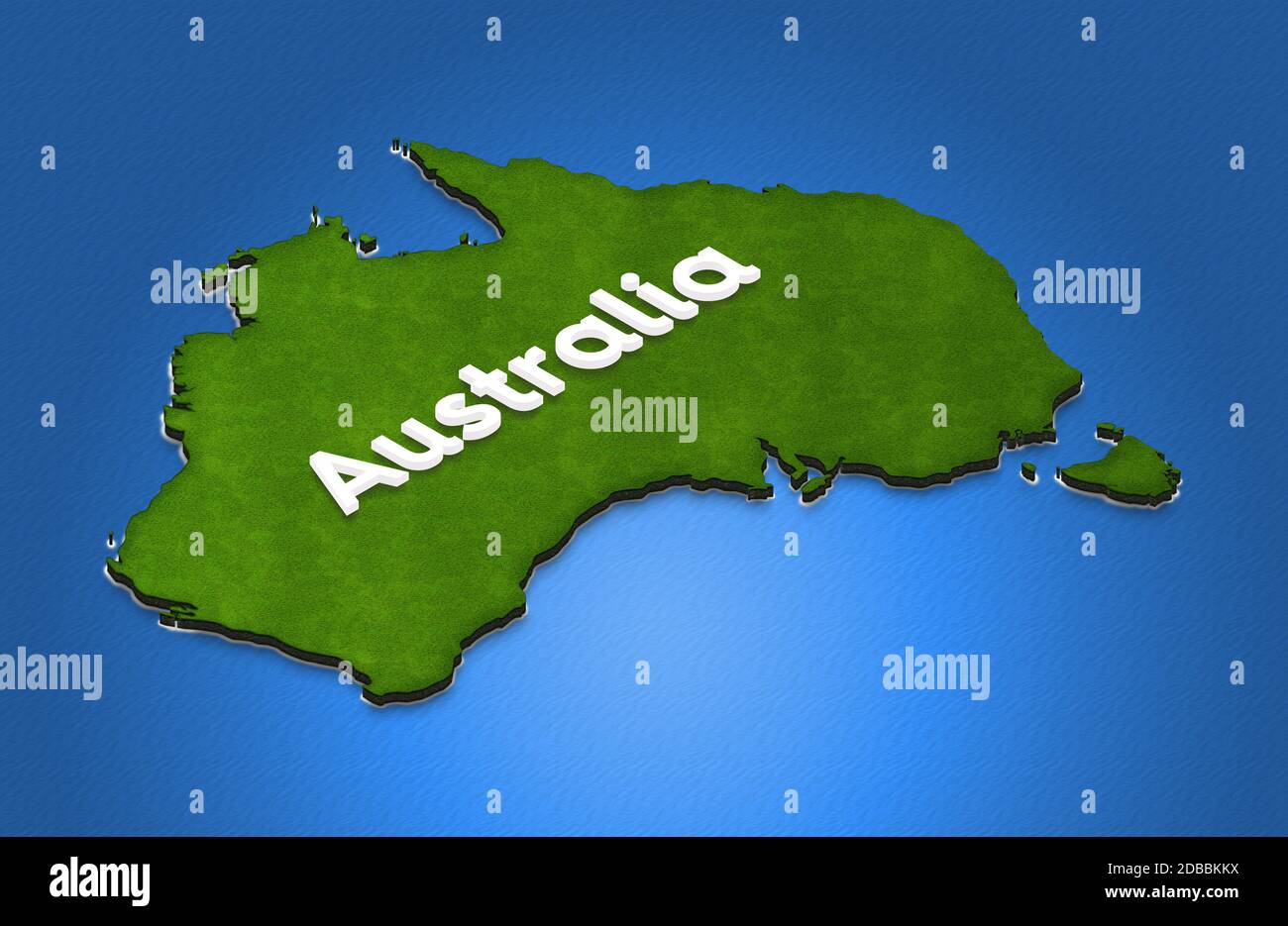 Illustration of a green ground map of Australia on water background ...