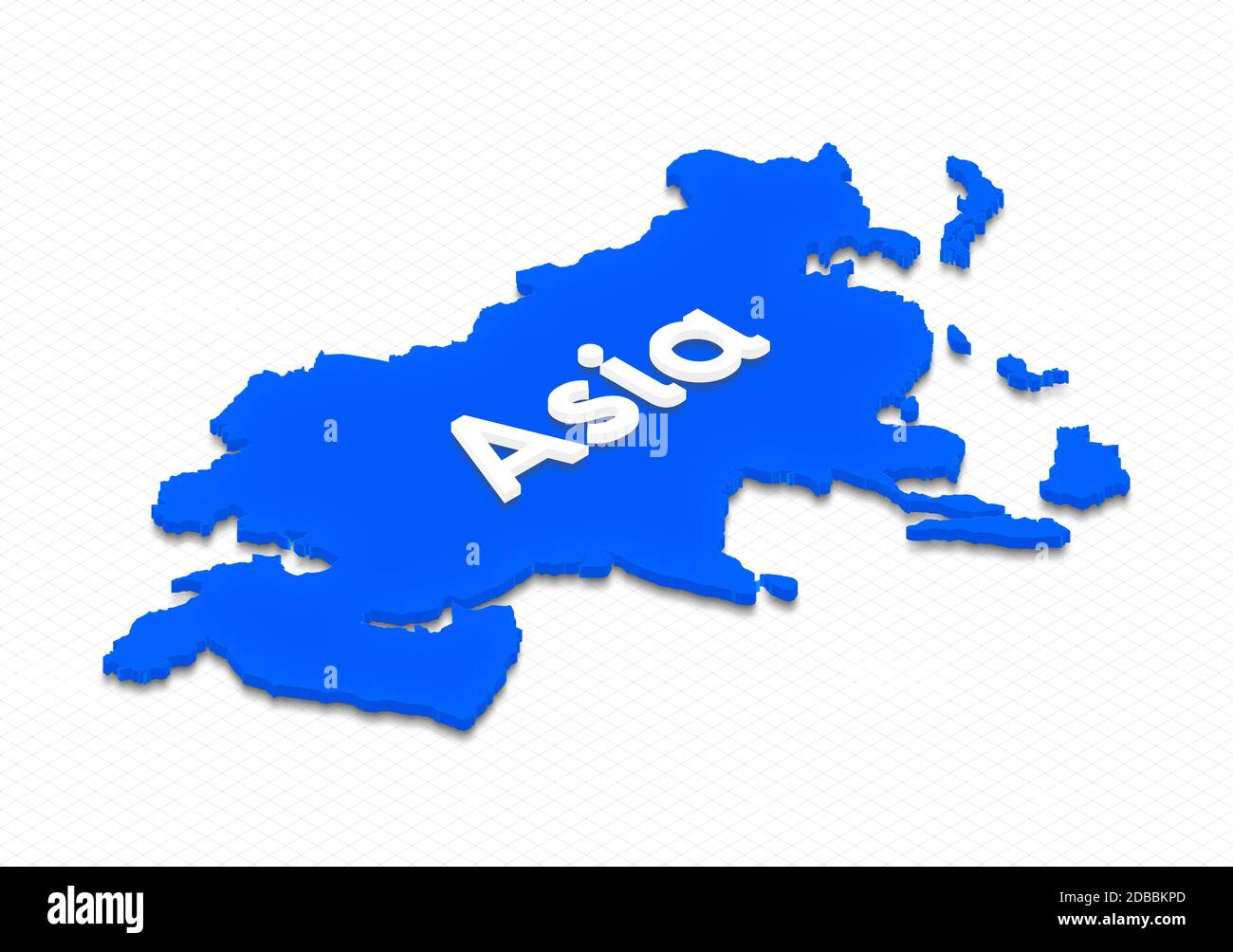 Illustration of a blue ground map of Asia on grid background. Right 3D ...
