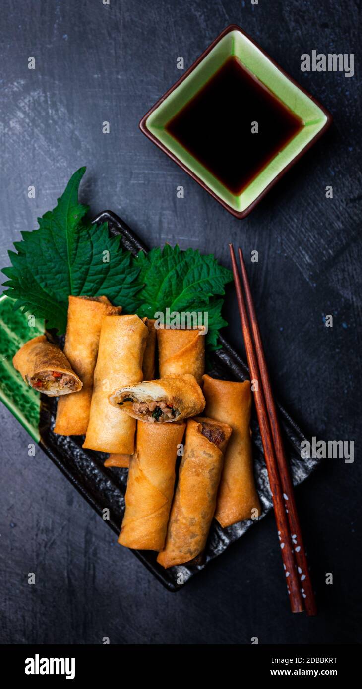 Asian spring rolls with shiso Stock Photo - Alamy