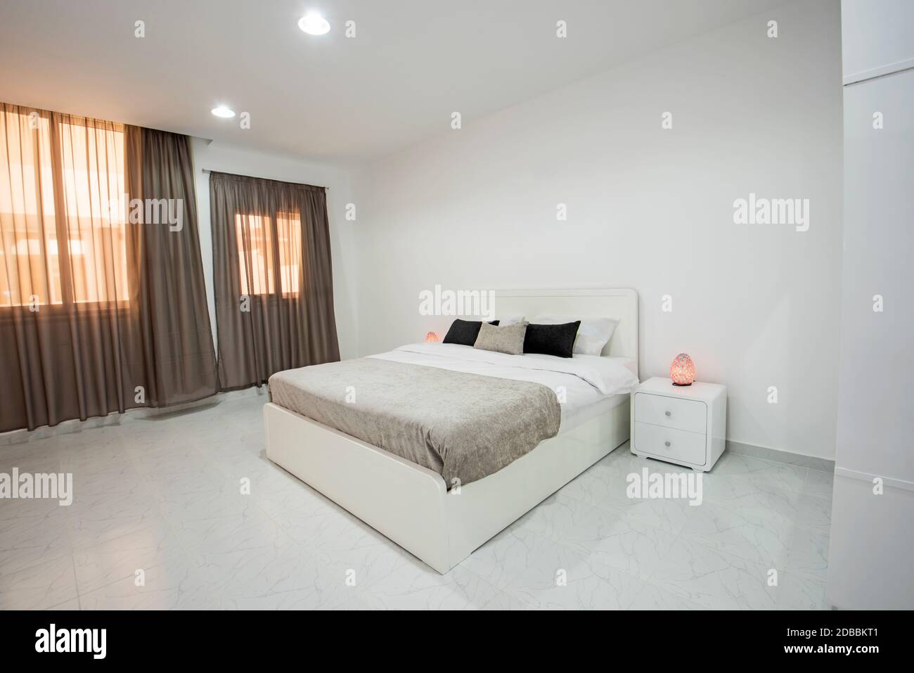 Interior design decor furnishing of luxury show home bedroom showing ...