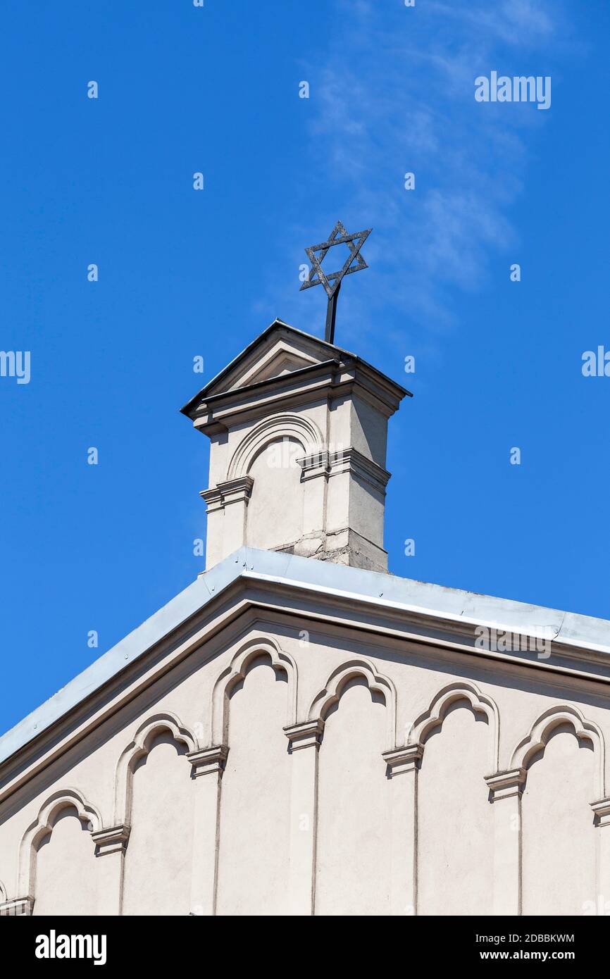Star of David on top of Tempel Synagogue in jewish district of Krakow ...