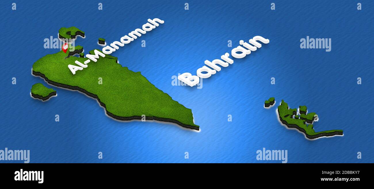 Illustration of a green ground map of Bahrain on water background ...