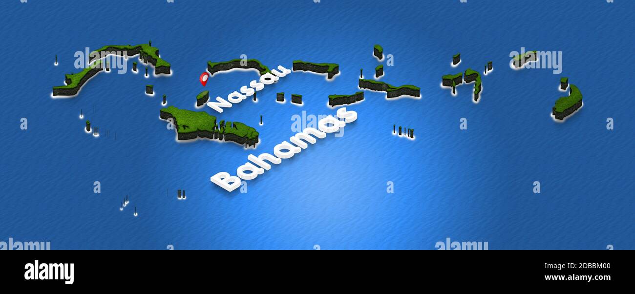 Illustration of a green ground map of Bahamas on water background ...