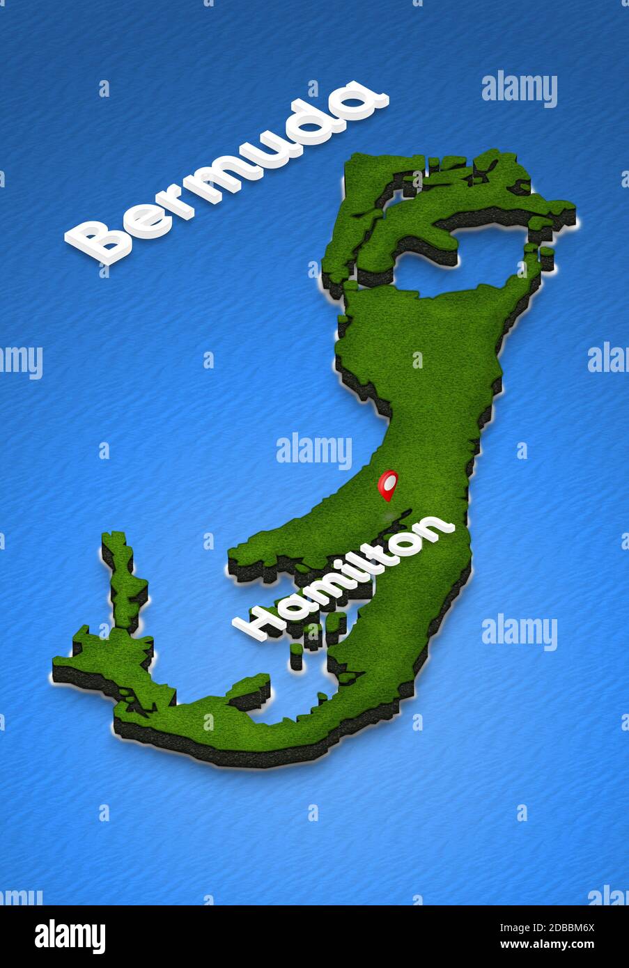 Illustration of a green ground map of Bermuda on water background ...