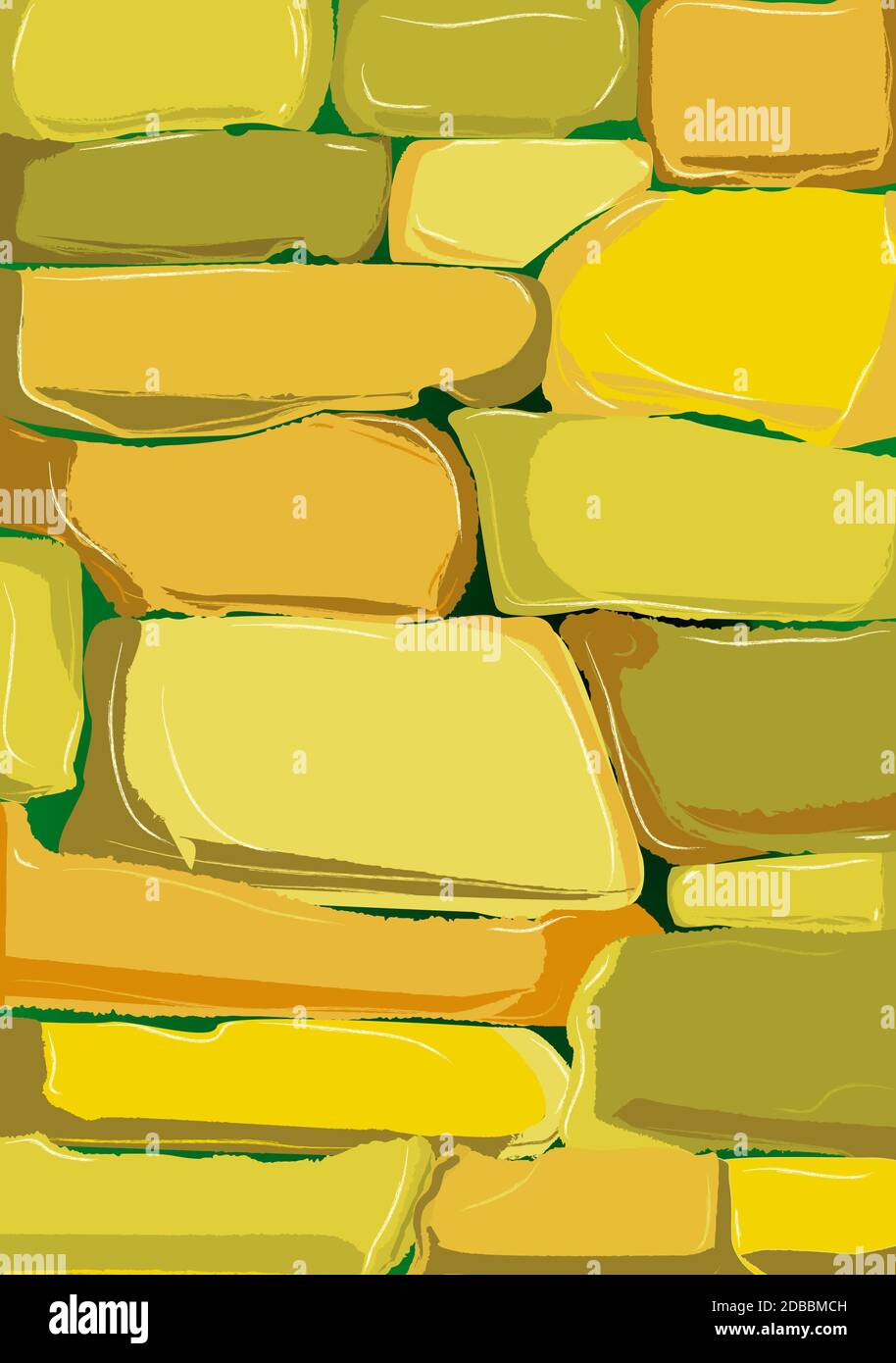 A yellow stone wall drawn in a cartoon style Stock Photo - Alamy