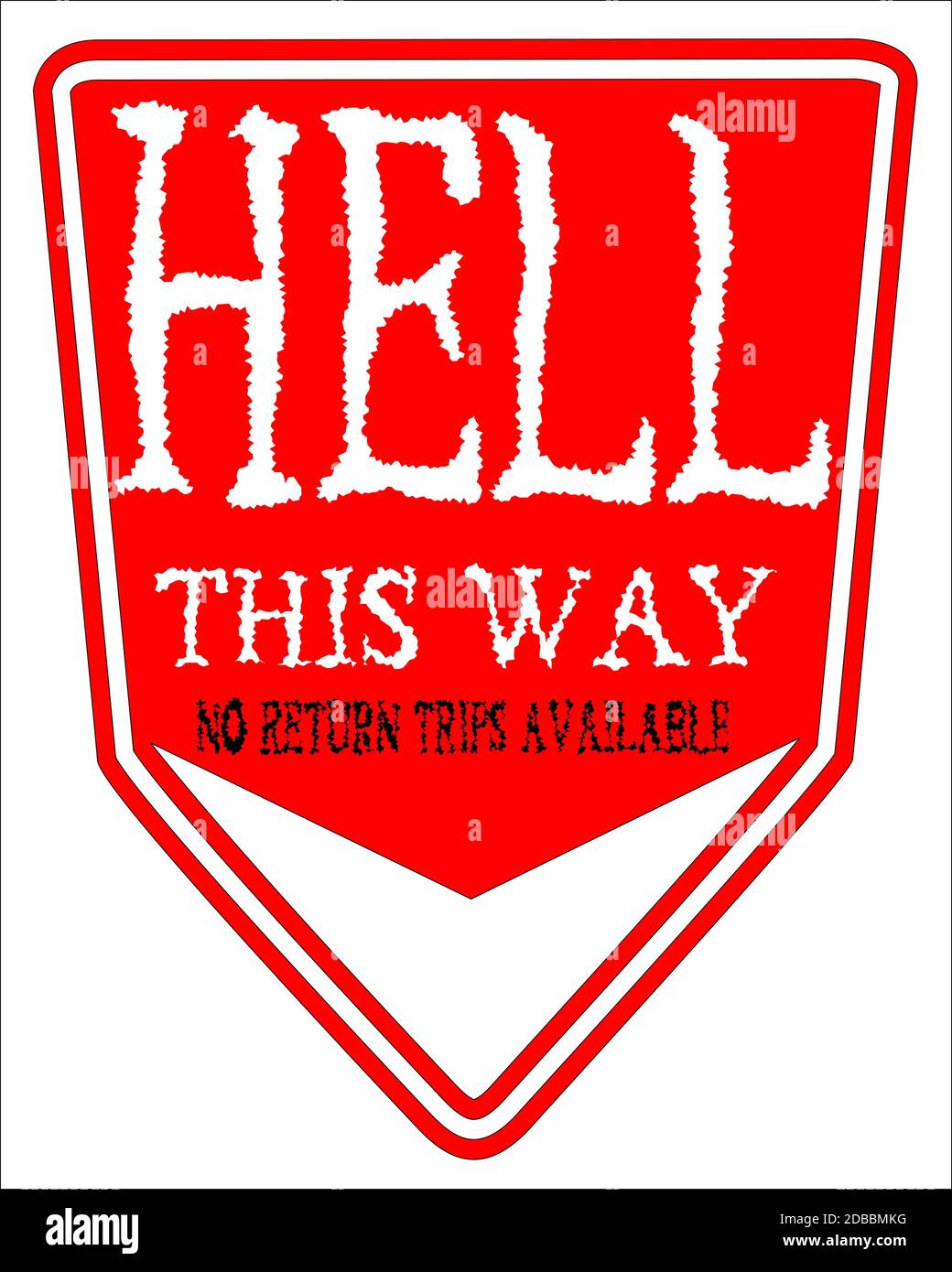A hell this way road sign in an original vector font Stock Photo - Alamy