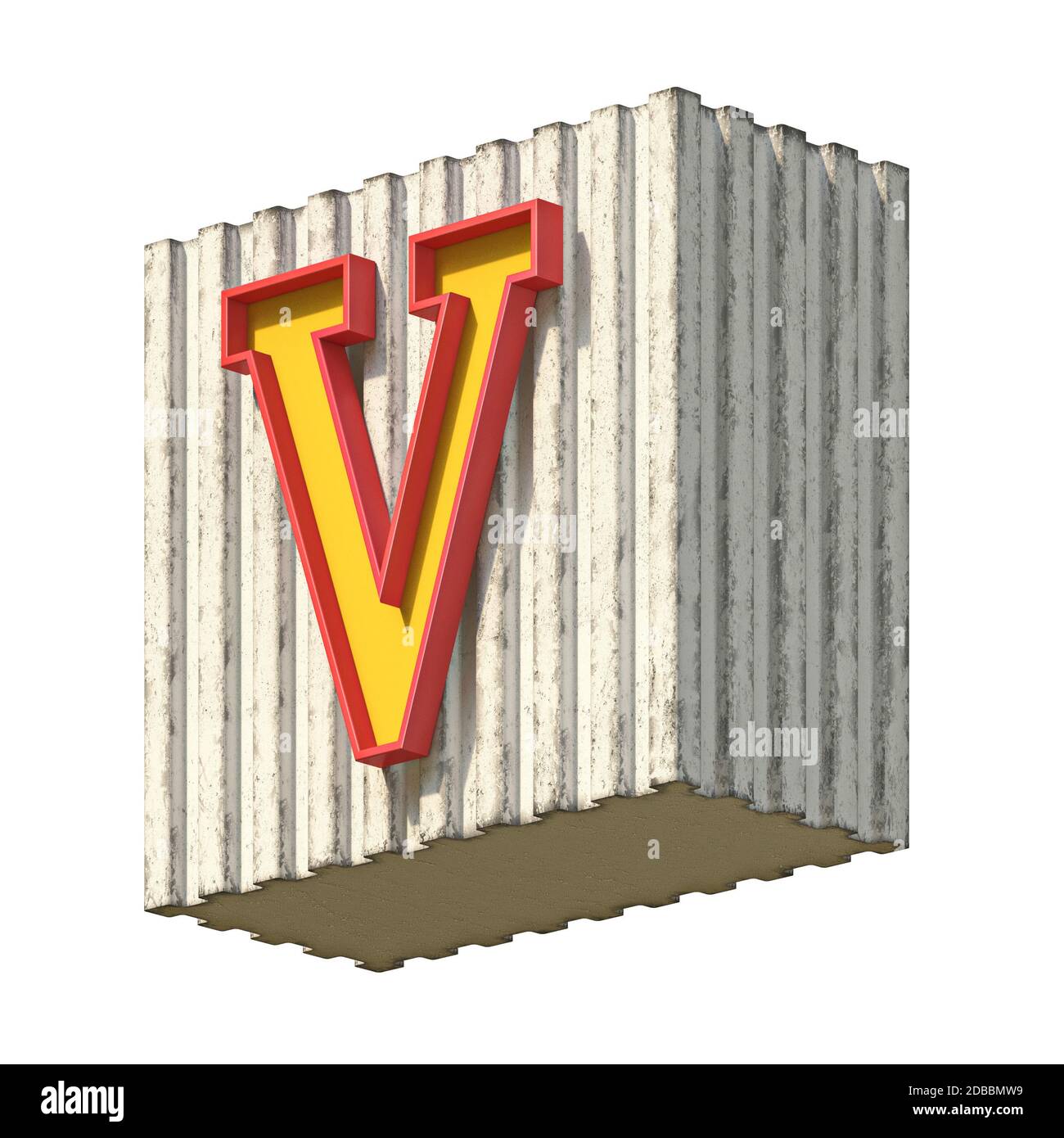Vintage concrete red yellow font Letter V 3D render illustration ...