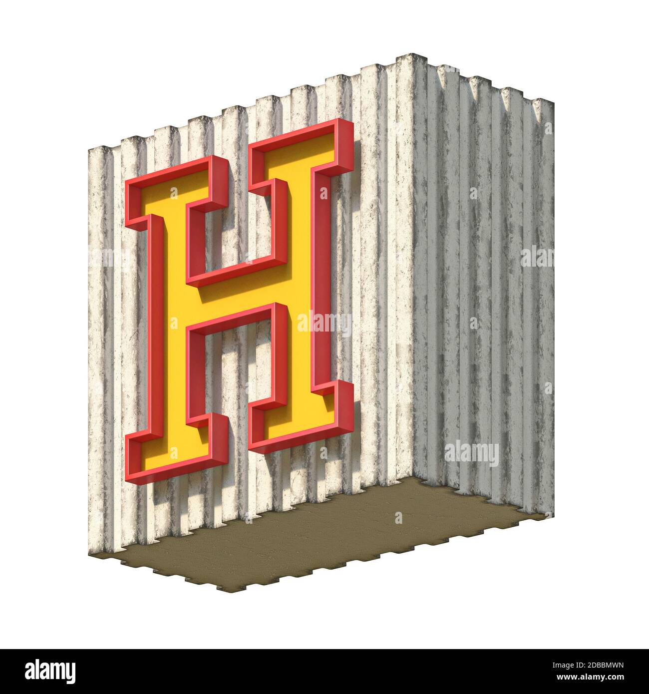 Vintage concrete red yellow font Letter H 3D render illustration ...