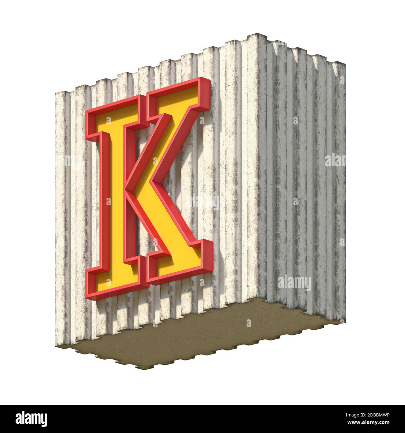 Vintage concrete red yellow font Letter K 3D render illustration ...