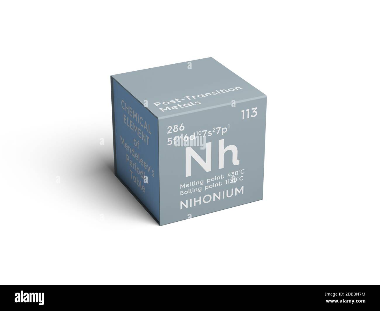 Nihonium. Post-transition metals. Chemical Element of Mendeleev's Periodic Table. Nihonium in ...