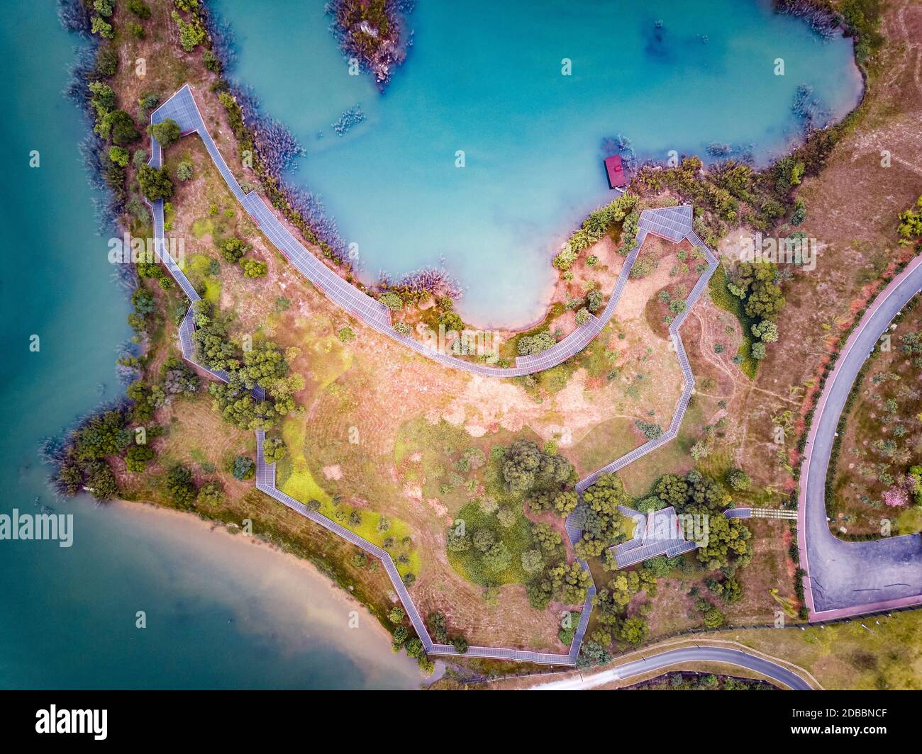 Vertical aerial photography of environment and roads in suburban parks ...