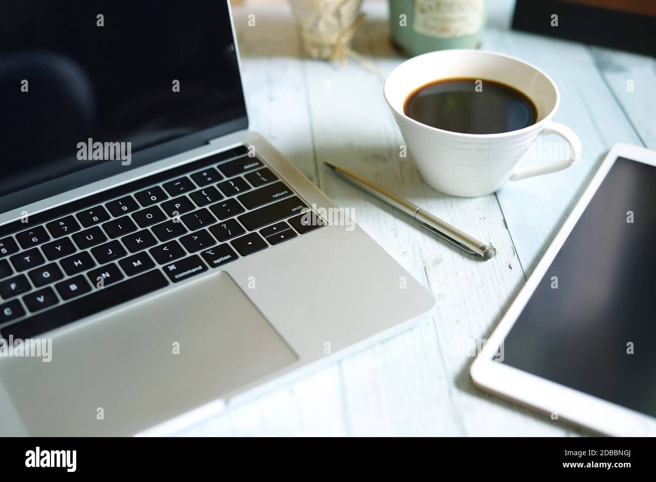 Remote work, soho, home office image with a computer and a tablet Stock ...