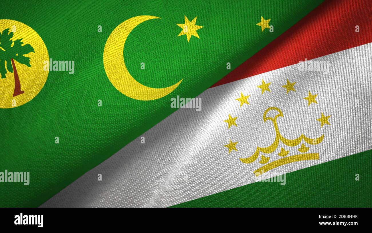 Cocos Keeling Islands and Tajikistan two flags textile cloth, fabric ...