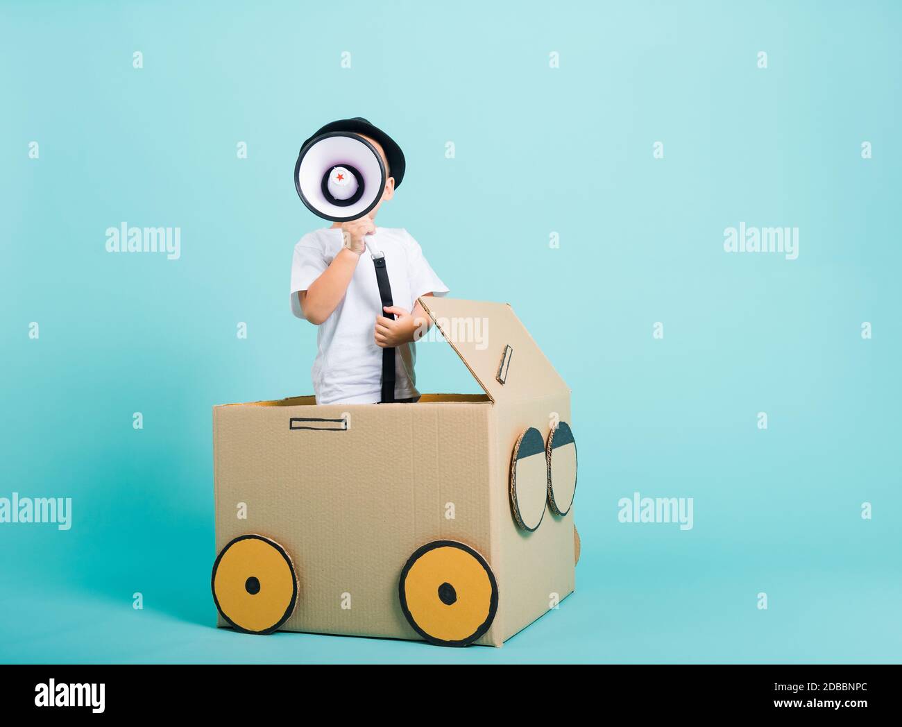 Happy Asian children boy smile in driving play car creative by a ...