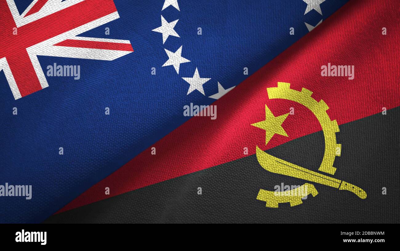 Cook Islands and Angola two flags textile cloth, fabric texture Stock ...