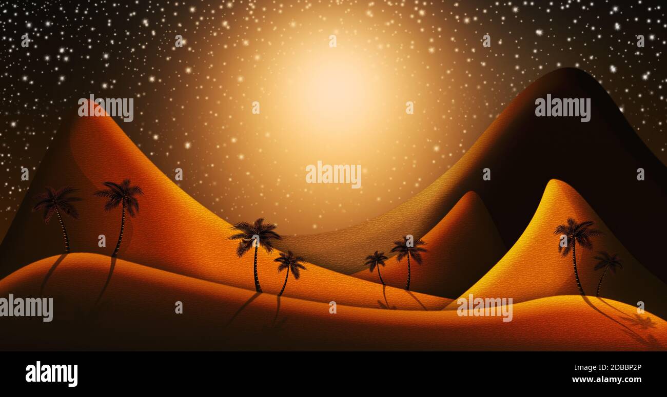 Christmas Nativity Scene Of Judaean Desert in the Night With Starry ...