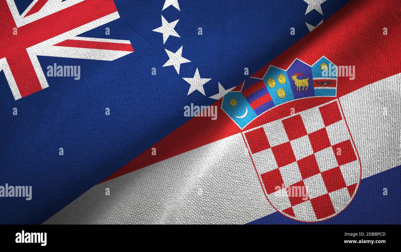 Cook Islands and Croatia two flags textile cloth, fabric texture Stock ...