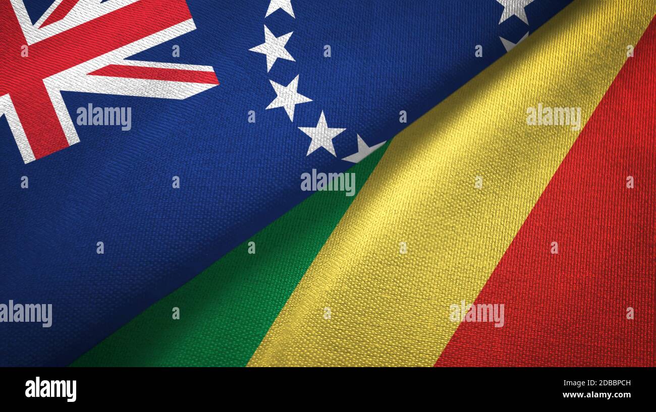 Cook Islands and Congo two flags textile cloth, fabric texture Stock ...