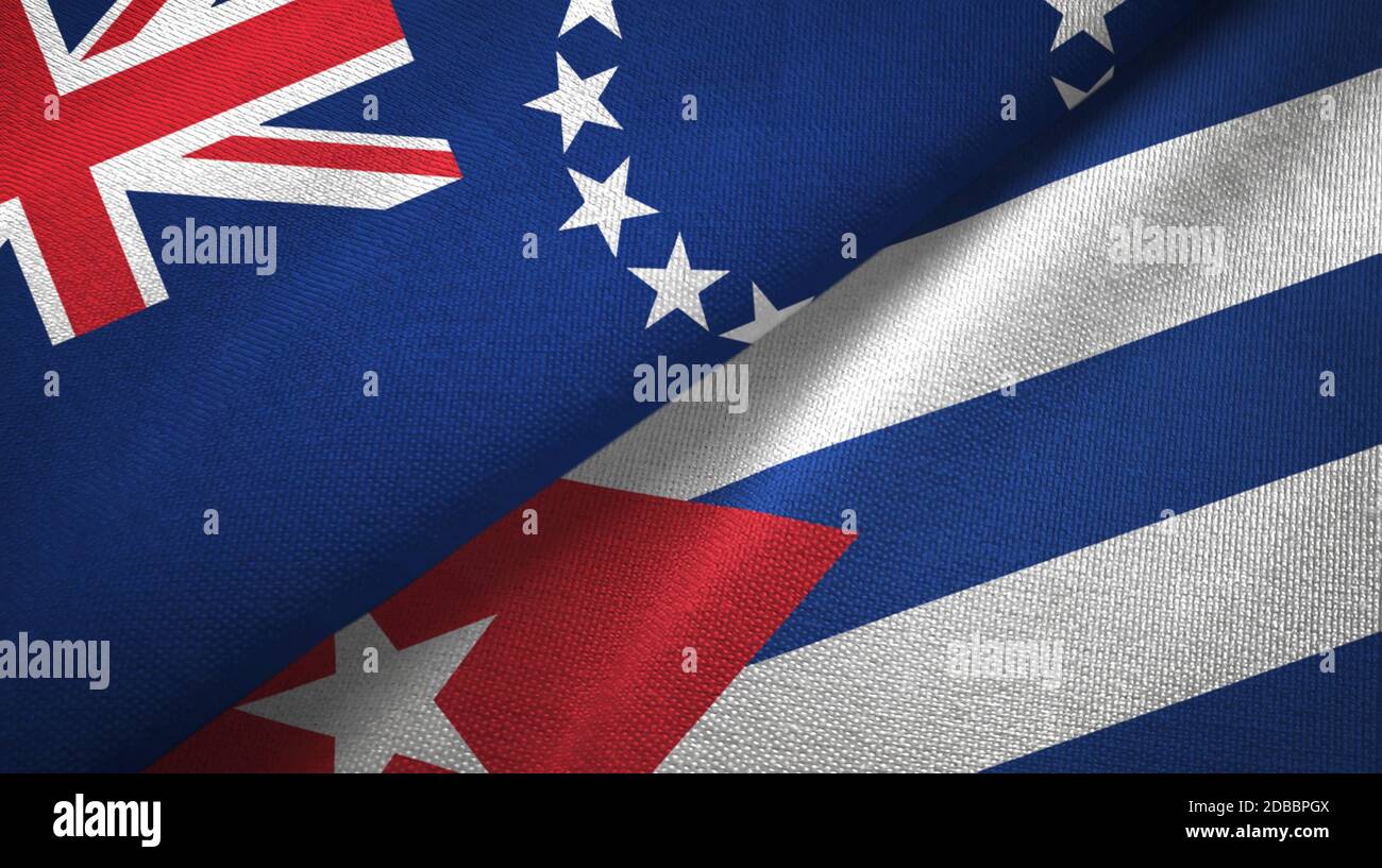Cook Islands and Cuba two flags textile cloth, fabric texture Stock ...