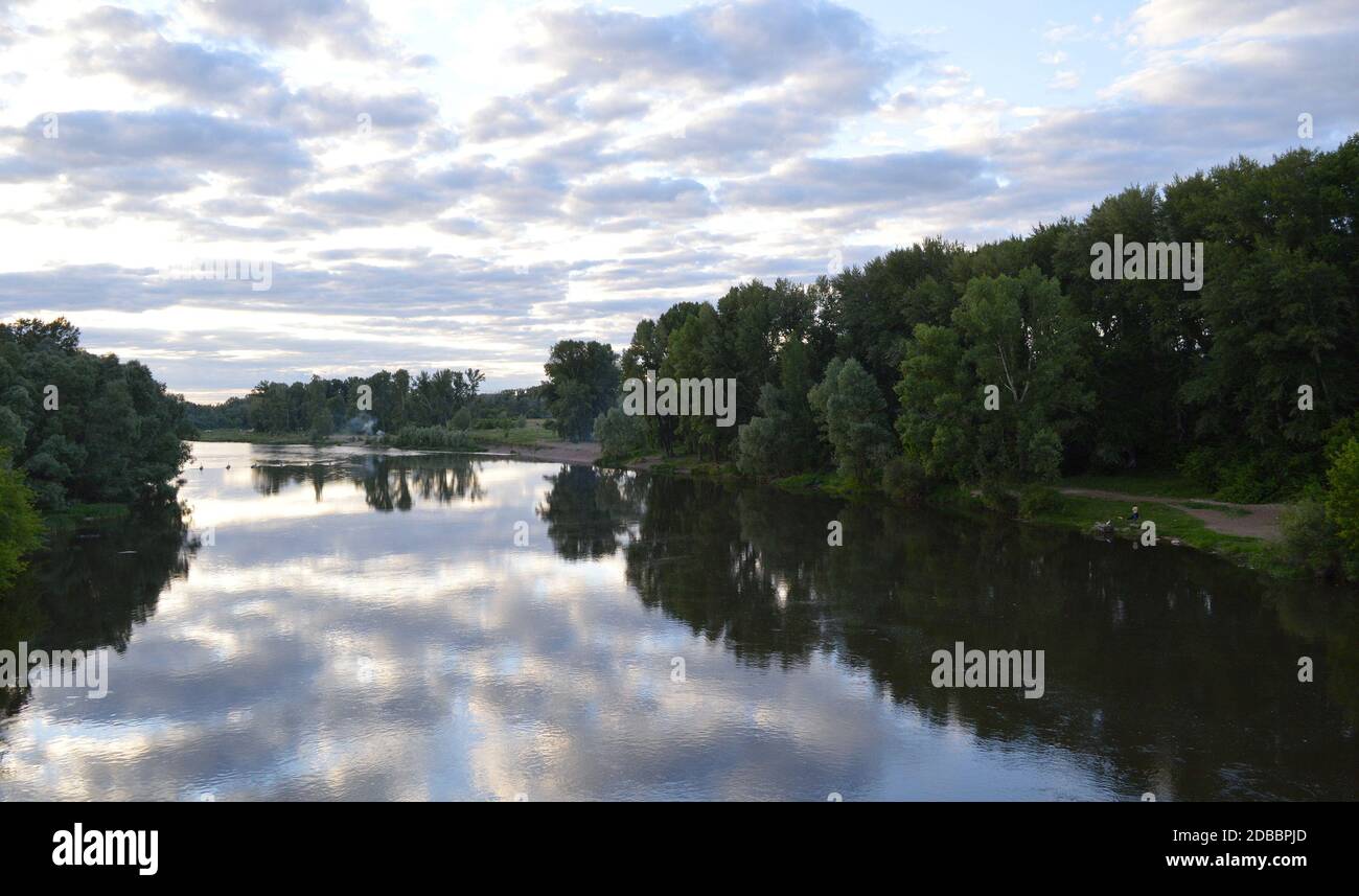 beautiful evening landscape with river Stock Photo - Alamy