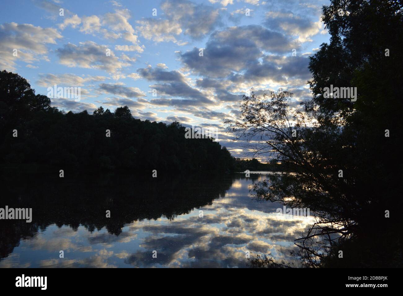 beautiful evening landscape with river Stock Photo - Alamy