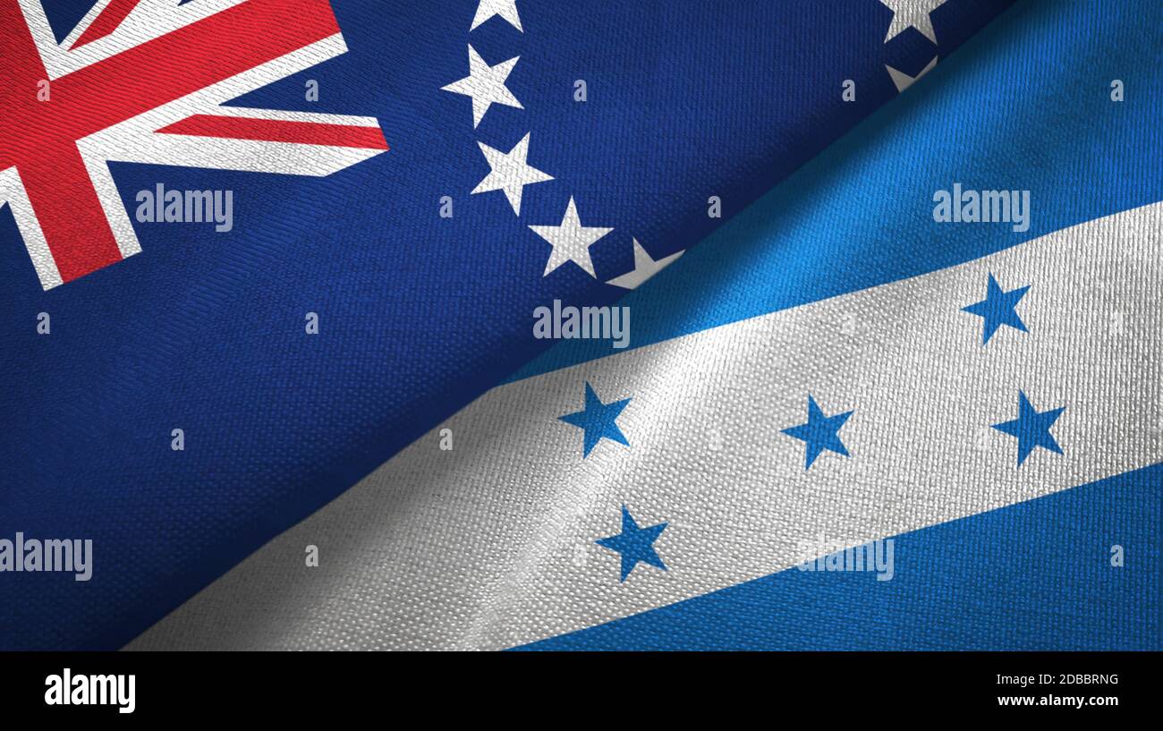 Cook Islands and Honduras two flags textile cloth, fabric texture Stock ...