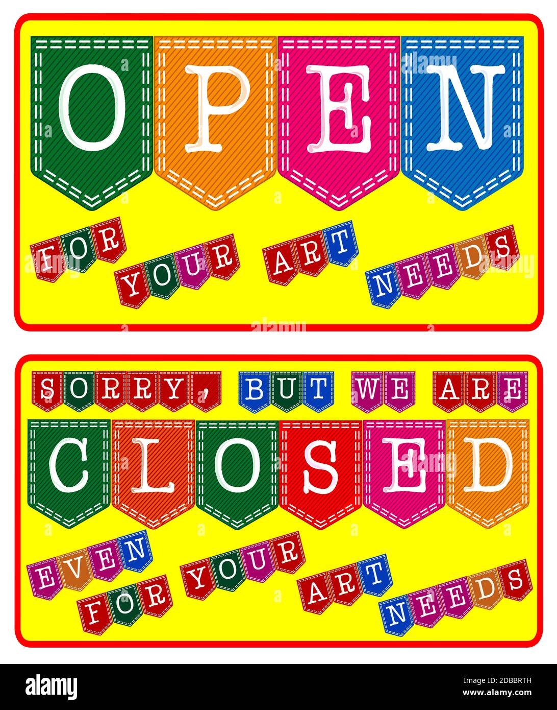 Art shop or store open and closed signs Stock Photo - Alamy